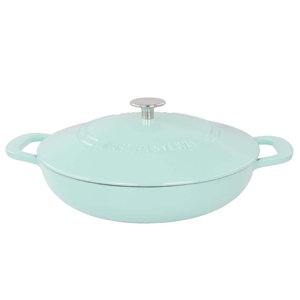 MARTHA STEWART 3.5 qt. Enameled Cast Iron Braiser in Blue with Self ...