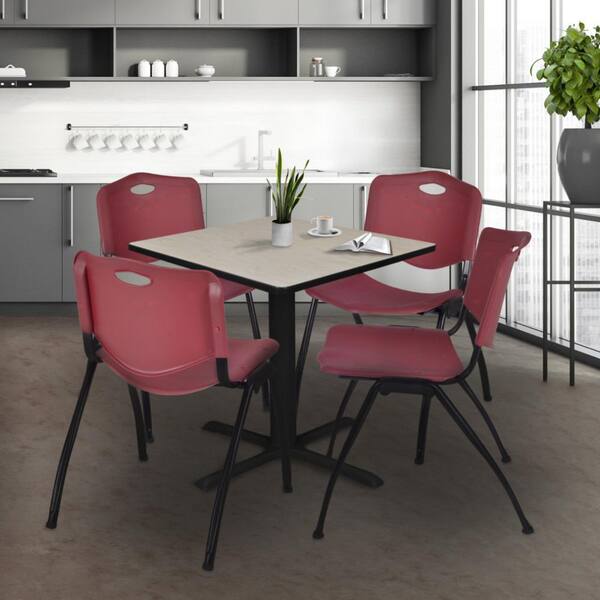Regency Cain 36 in. Maple Square X-Base Breakroom Table Desk and 4 M ...