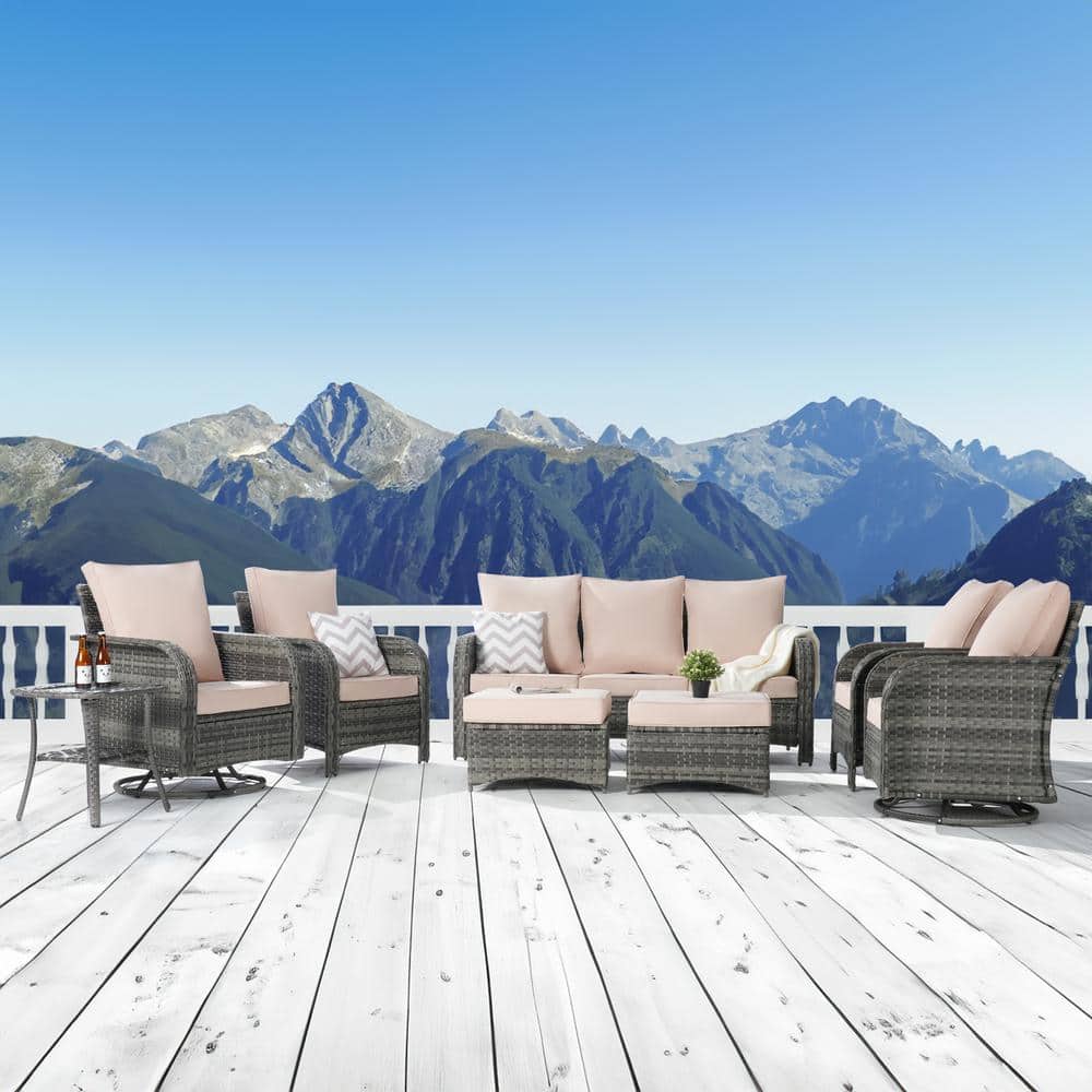 BFB 8-Piece Patio Furniture Outdoor Sofa Set with High Back Swivel ...
