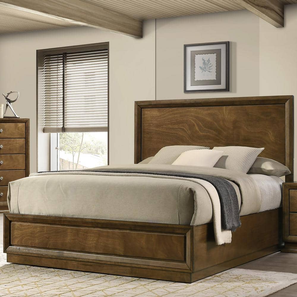 Furniture of America Joune Brown Wood Frame Eastern King Panel Bed with ...