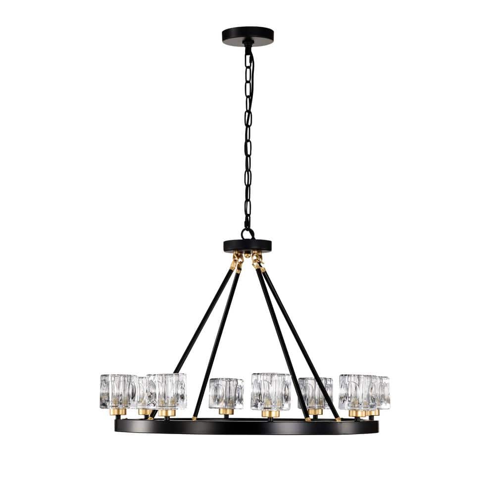 bessten Hera 8-Light Matte Black Wagon Wheel Chandelier with Adjustable ...