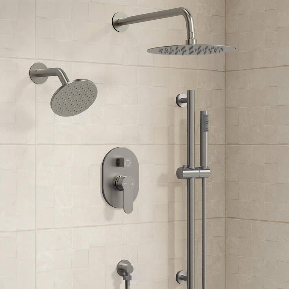 GRANDJOY 3 in 1 Showers with Valve 3-Spray Dual Wall Mount 10 in. Fixed ...