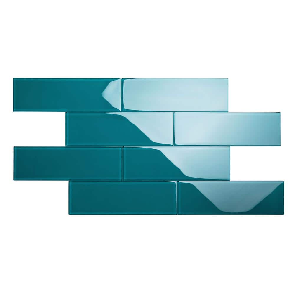 Giorbello Dark Teal 4 in. x 12 in. x 8mm Glass Subway Tile (5 sq. ft ...