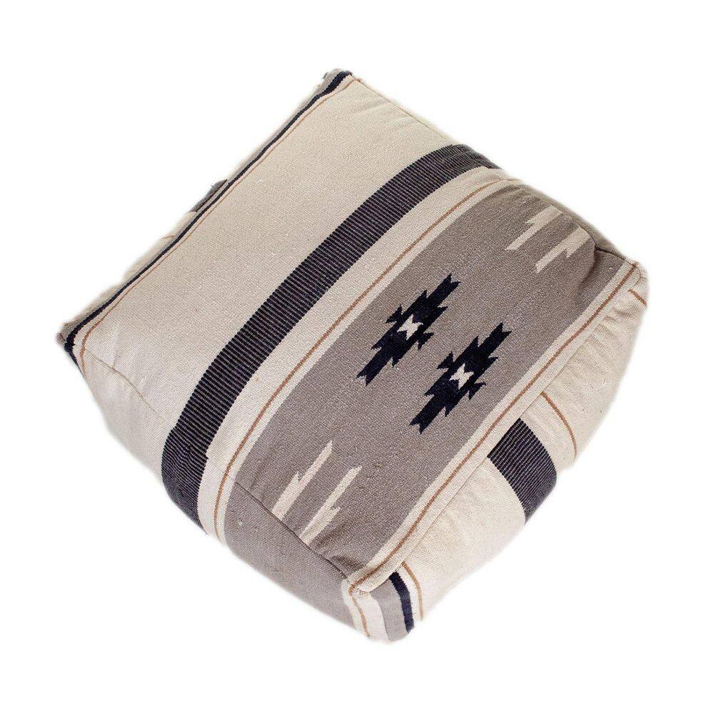 HomeRoots Jordan Aztec Gray Navy and Beige Cotton Pouf 2000383110 - The ...