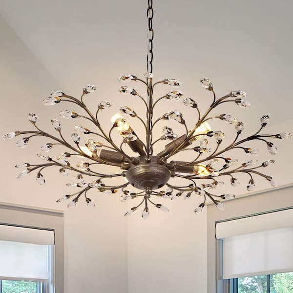 JC TOPA Rustic Classic 5 Light Bronze Branch Teardrop Crystal Accents ...