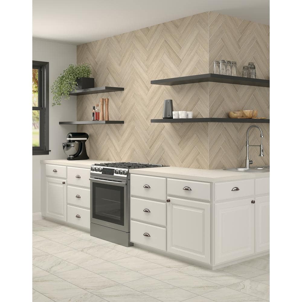 Buy Rivendell Greige Travertine 4 in. x 16 in. Glazed Ceramic Wall Tile ...