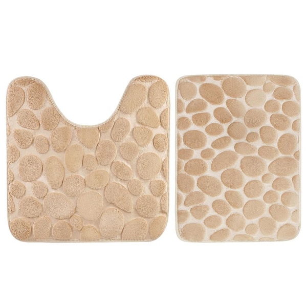 Vsmile Beige Bath Rug Set, 2 Pieces Microfiber Memory Foam Bathroom ...