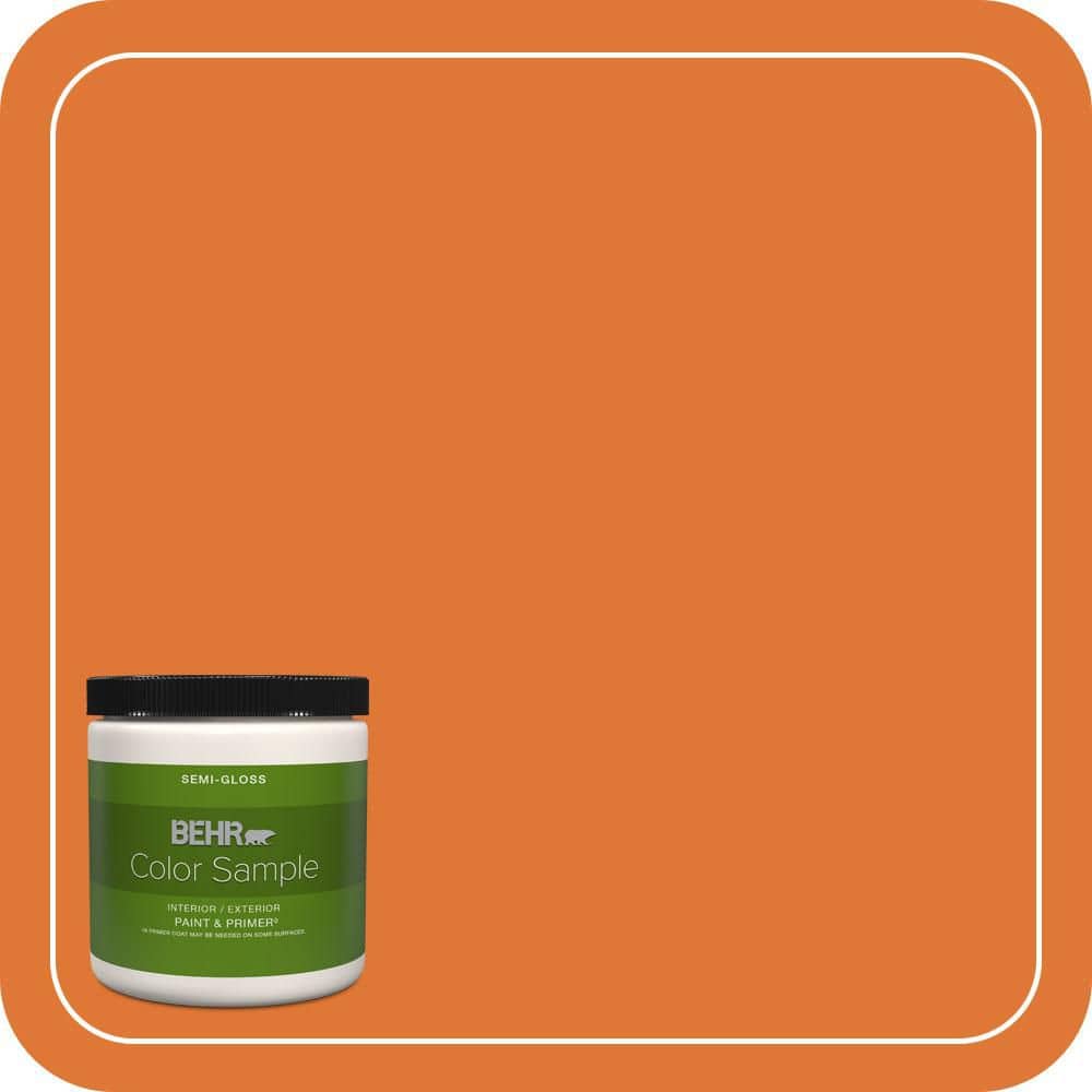 BEHR PREMIUM PLUS 8 oz. #240B-7 Carrot Stick Semi-Gloss Interior ...