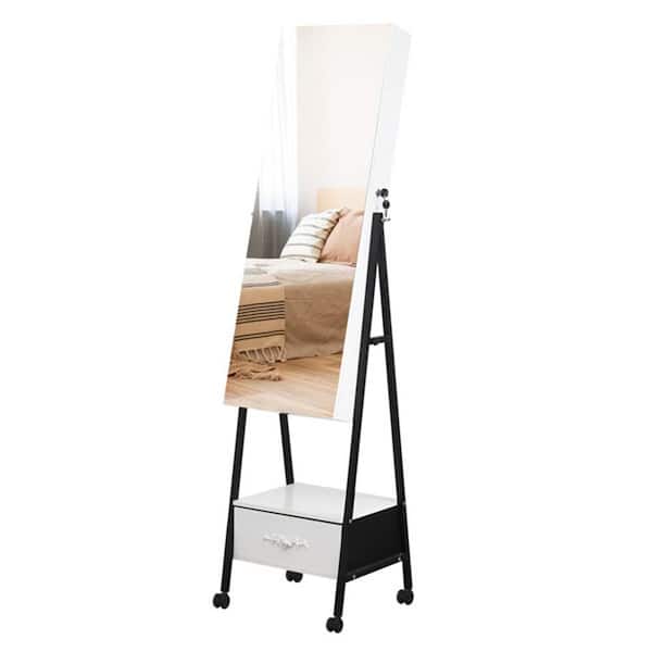 Beige Freestanding Lockable Jewelry Armoire with Full Length Mirror and 6 LED Lights TOUTD2088 The Home Depot