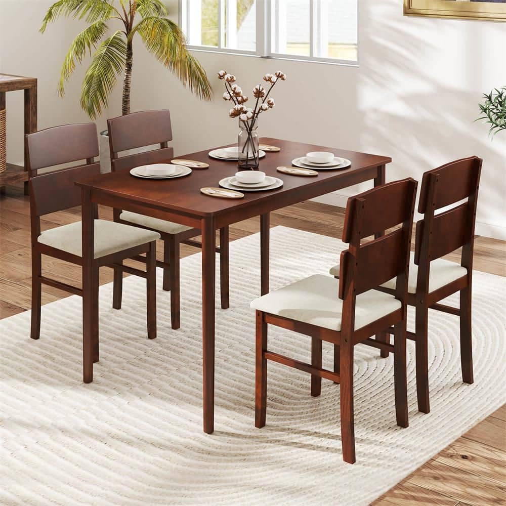 Costway 5 PCS Dining Table Set for 4-Farmhouse Wooden Table and 4 ...