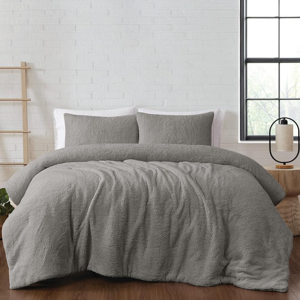 Brooklyn Loom Marshmallow Sherpa Polyester Grey 3 Piece King Comforter ...