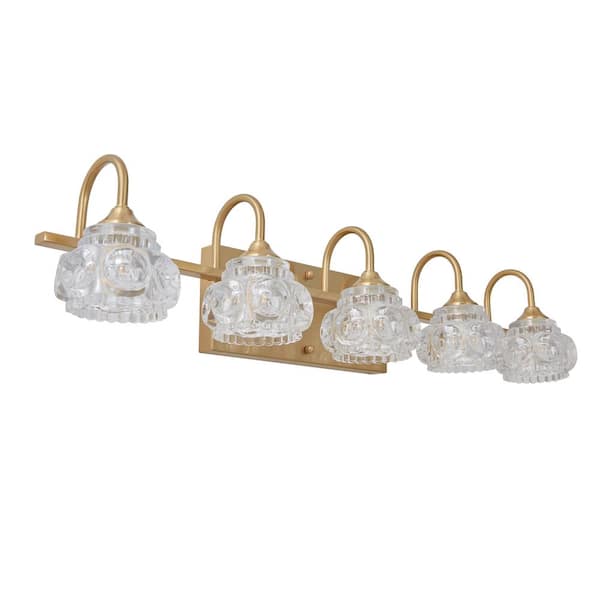Logmey 29.1 in. 5 Light Gold Bathroom Vanity Light with Crystal Petal ...