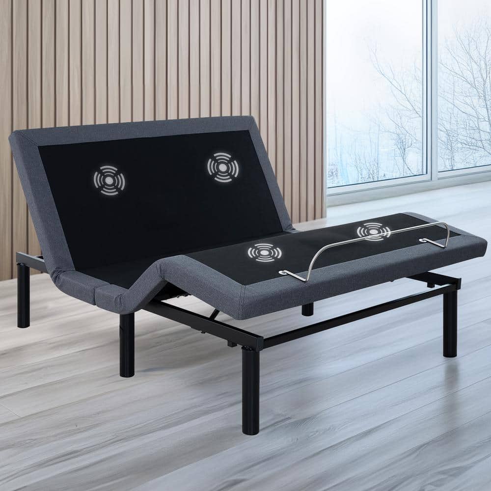 HOMESTOCK Gray Metal Bed Frame Queen Platform Bed with Adjustable Base ...