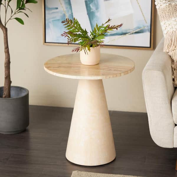 Litton Lane 20 in. Cream Handmade Cone Large Round Marble End Table ...