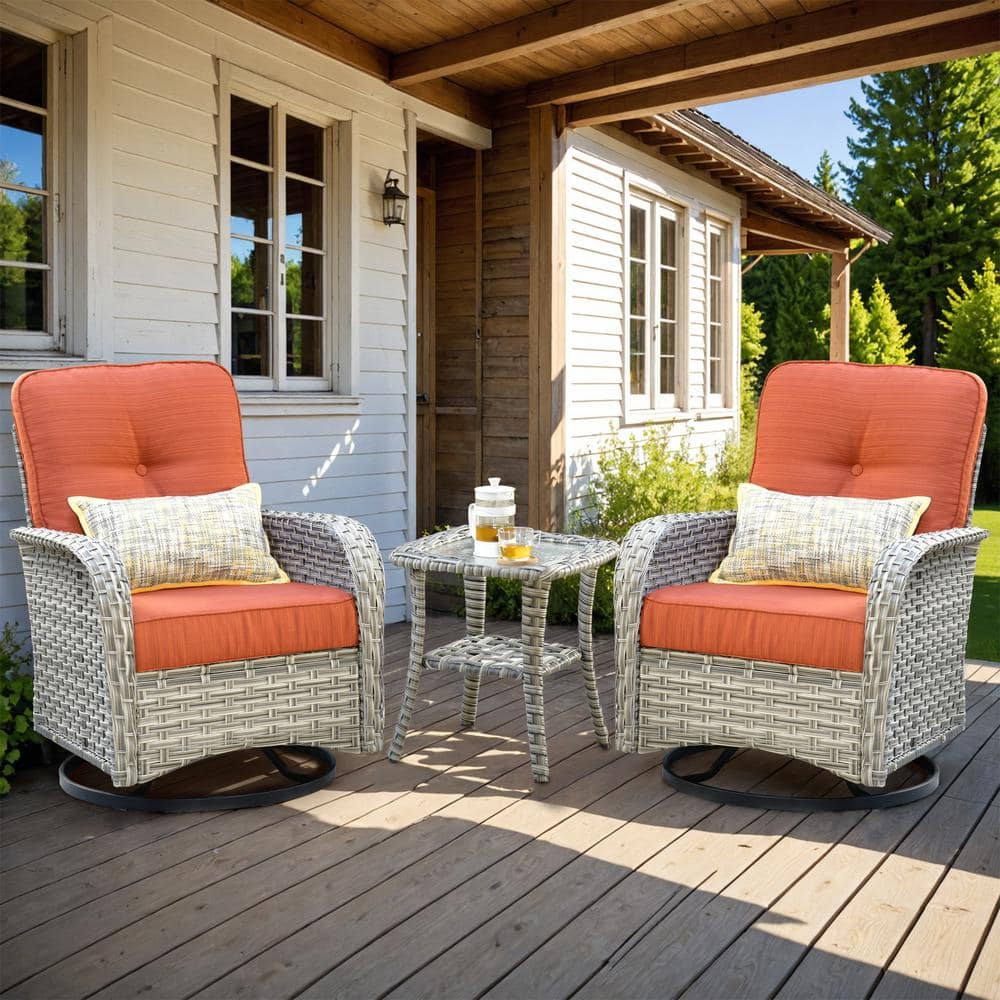 HOOOWOOO Clara 3-Piece Wicker Outdoor Patio Conversation Swivel Chair ...