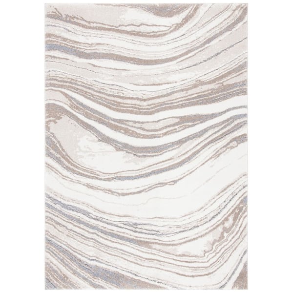 SAFAVIEH Cyrus Shag 4 ft. x 6 ft. Ivory/Gray Marble Striped Area Rug ...