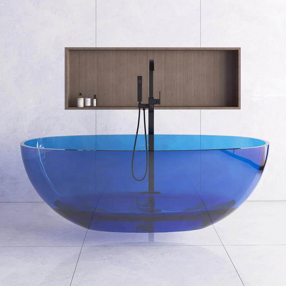 JimsMaison 65 in. x 30 in. Soaking Bathtub with Center Drain in Blue ...