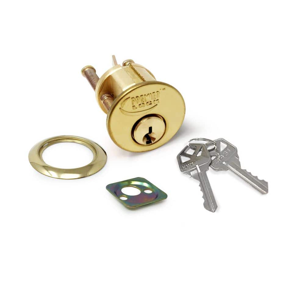 Premier Lock 1-1/8 in. Solid Brass Rim Cylinder with Brass Finish, KW1 ...