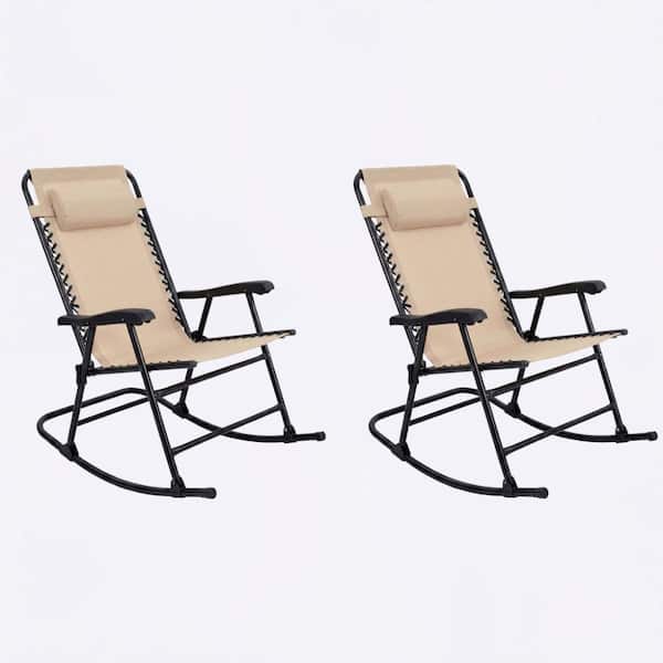 Set of 2 Iron Folding Rocking Chairs,Outdoor Patio Leisure Chairs for ...