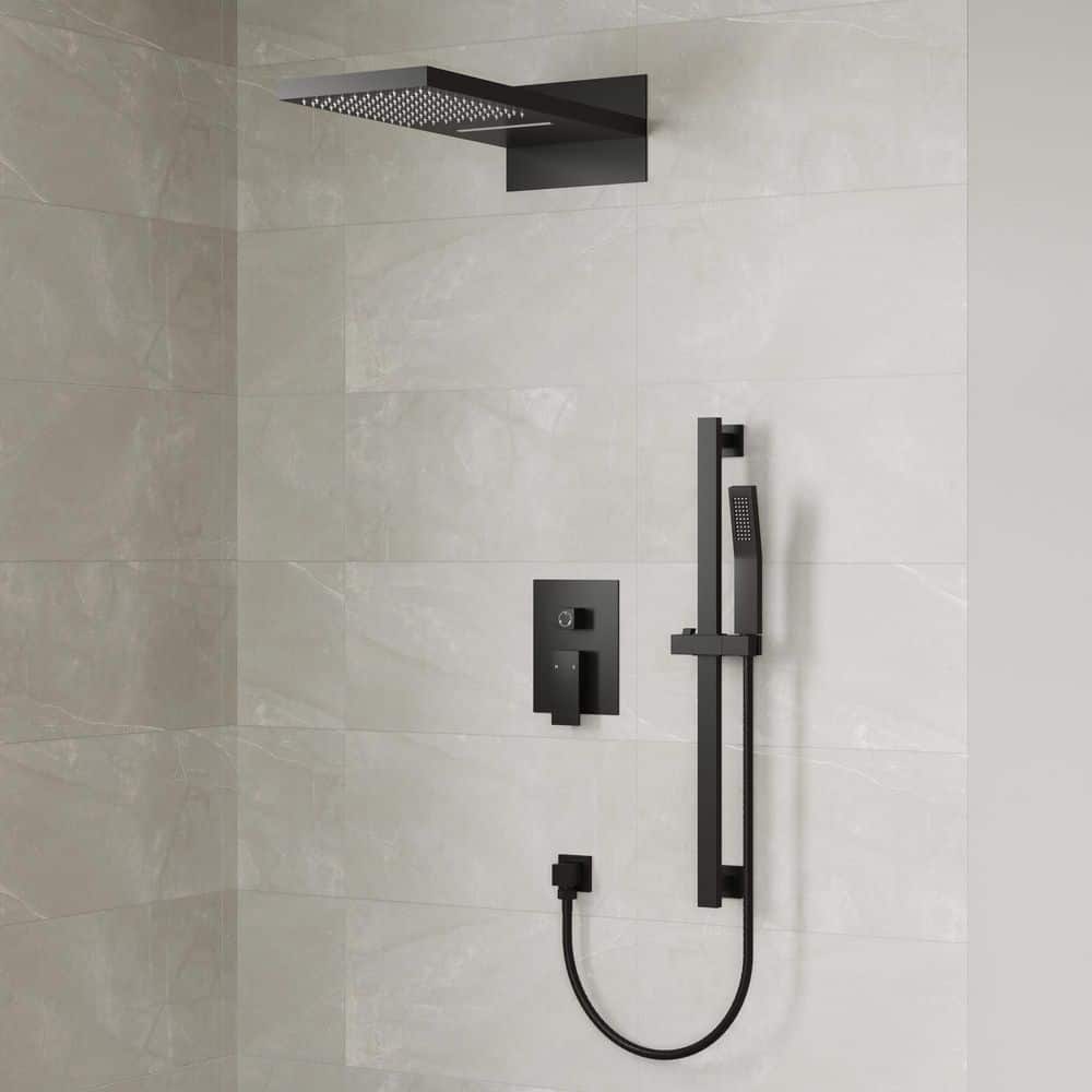 EVERSTEIN 3-Spray 22 in. Wall Mount Rain and Waterfall Dual Fixed and ...