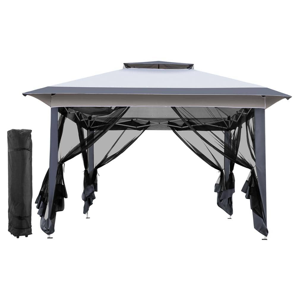 Karl home 12 ft. x 12 ft. Gray Outdoor Pop-Up Canopy with Mesh ...