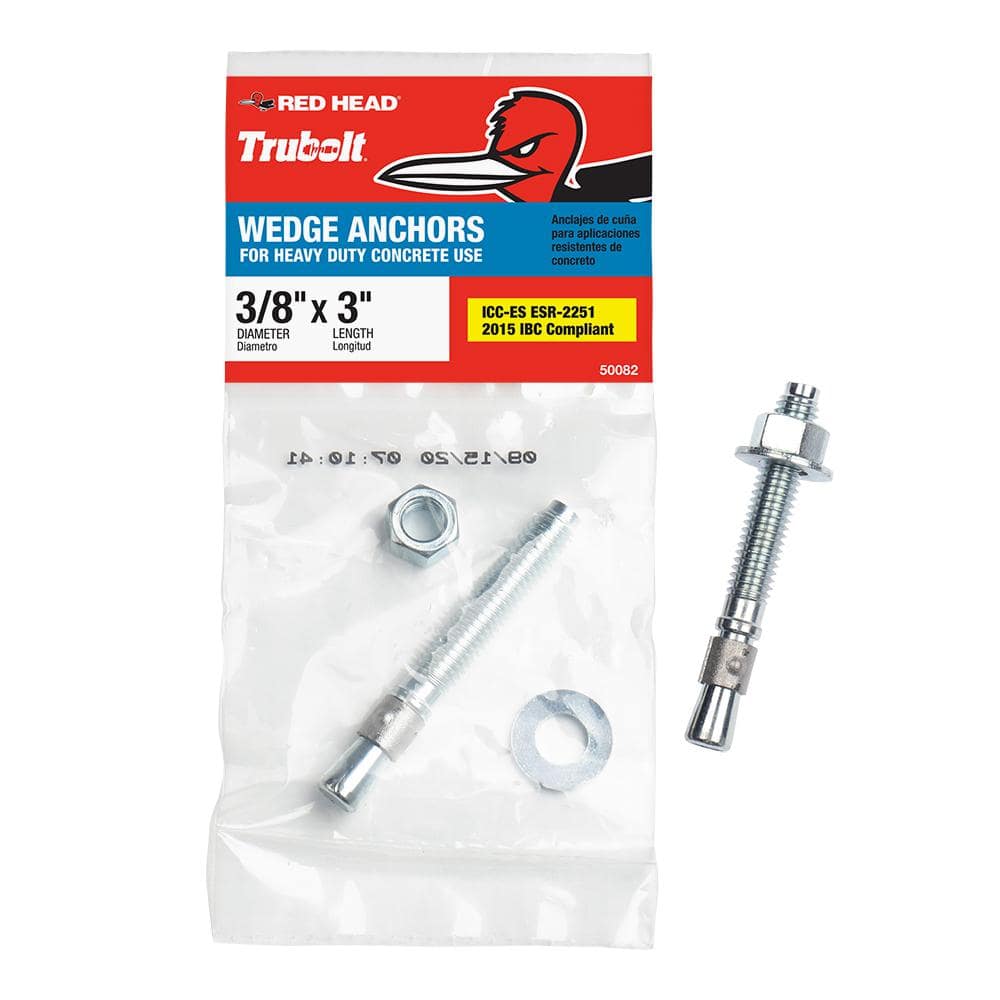 Red Head 3/8 in. x 3 in. Zinc-Plated Steel Hex Nut-Head Concrete Wedge ...