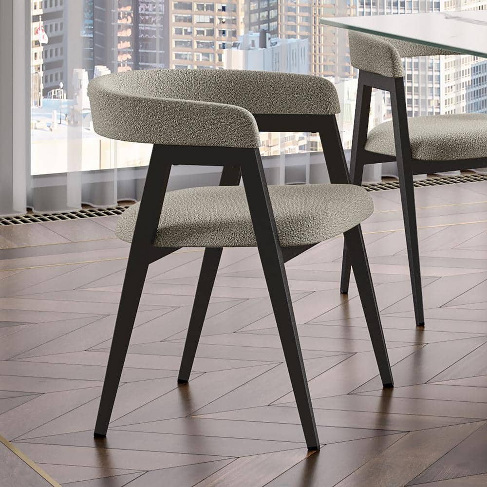 Amisco Caris Light Beige and Grey Boucle Polyester / Black Metal ...