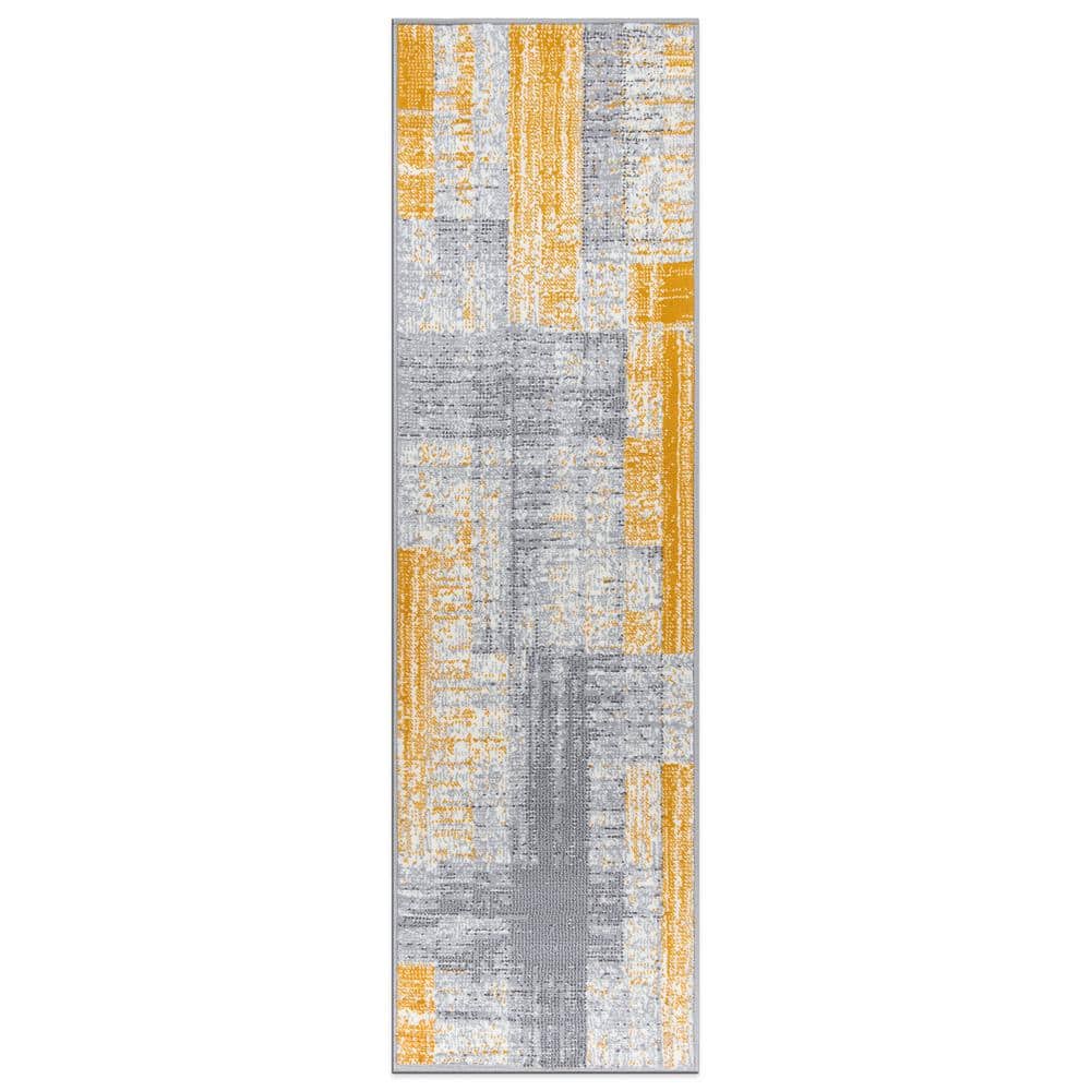 World Rug Gallery Contemporary Distressed Design Yellow 2 ft. x 7 ft ...