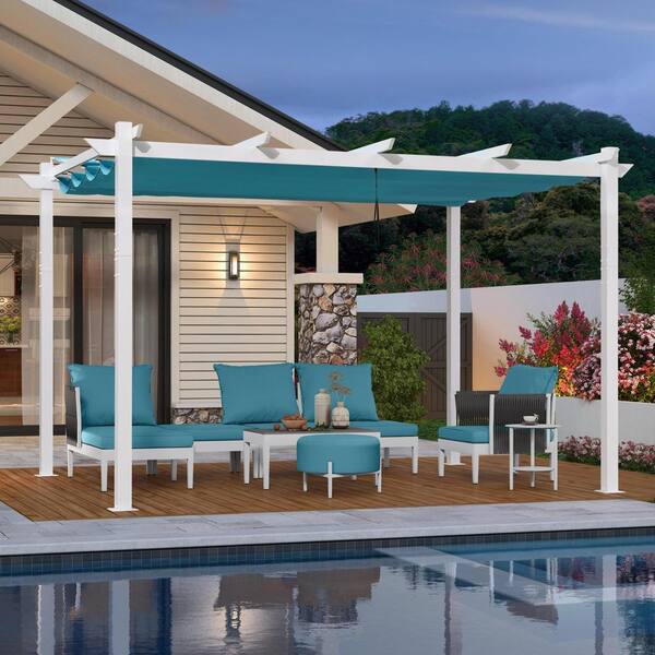 PURPLE LEAF 10 ft. W x 13 ft. D Patio White Aluminum Pergola with Blue ...