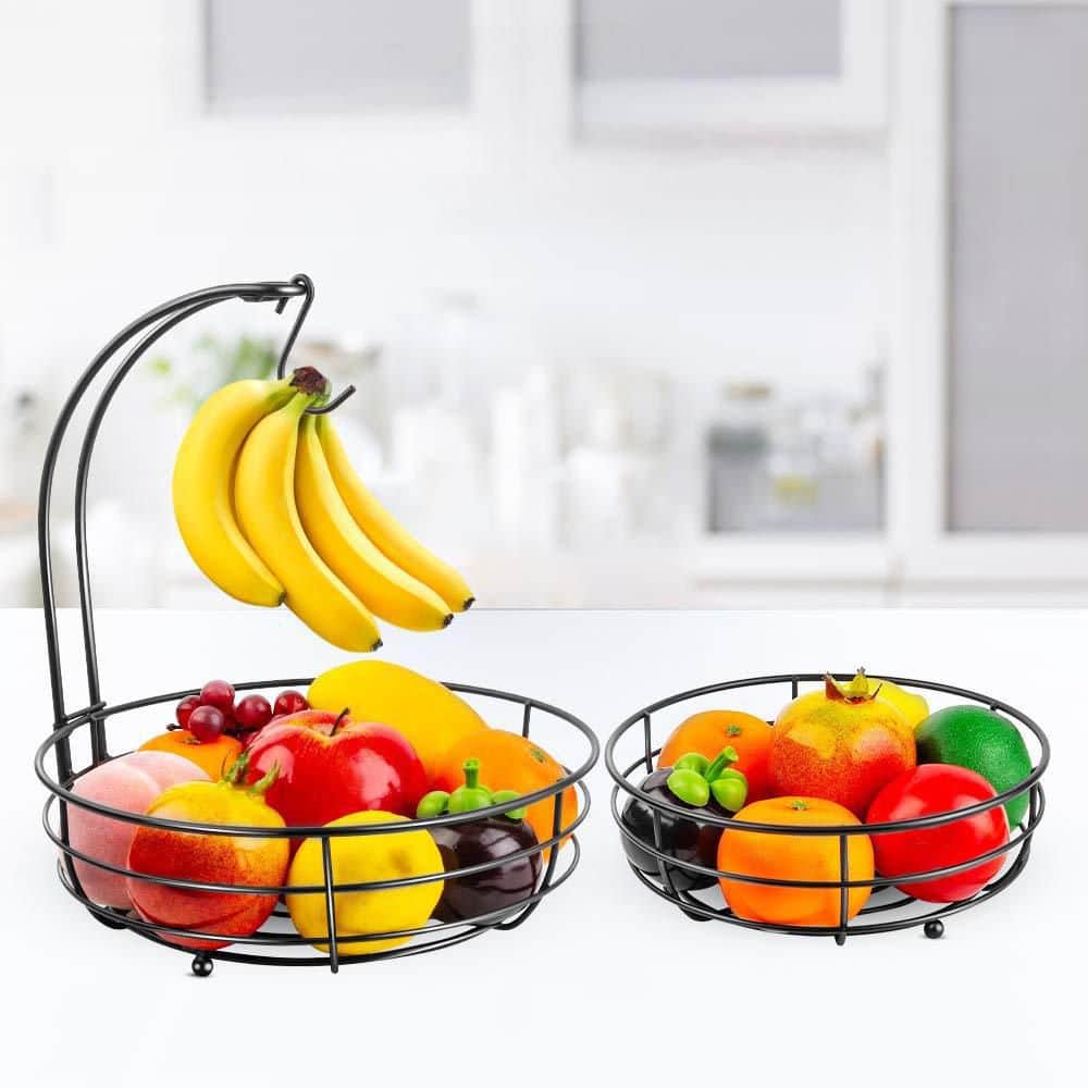 Numhew Bronze 4-Piece Fruit Basket Set, 2-Tier Fruit Basket with Banana ...