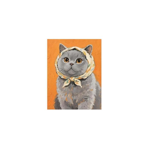 Cute Grey Cat Wall Art Cute Cat Wrapped in Soft Hair Turban Printed Art ...