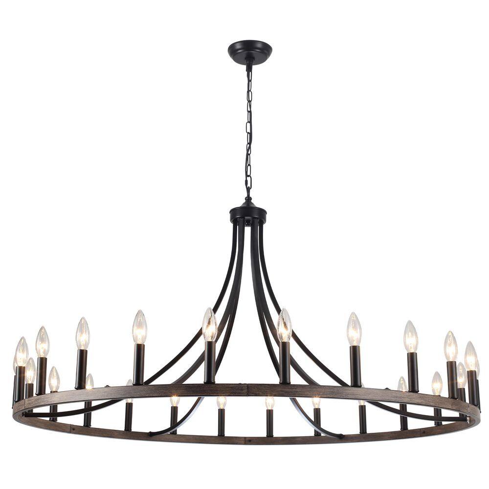 LWYTJO 47 in. 24-Light Brown Vintage Candle Country Wagon Wheel ...