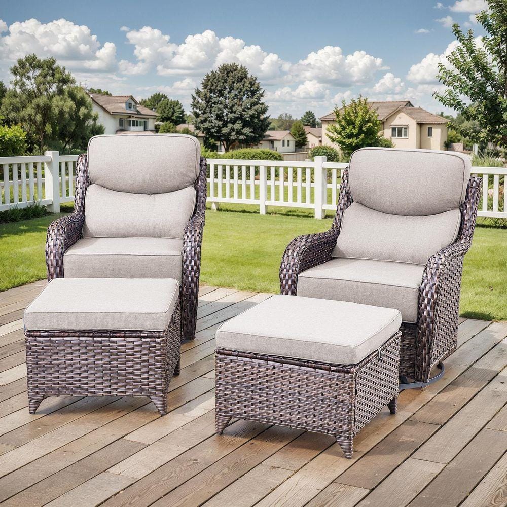 Bellefurn NovaSwivel 4-Piece Brown Wicker Outdoor Swivel Glider Patio ...