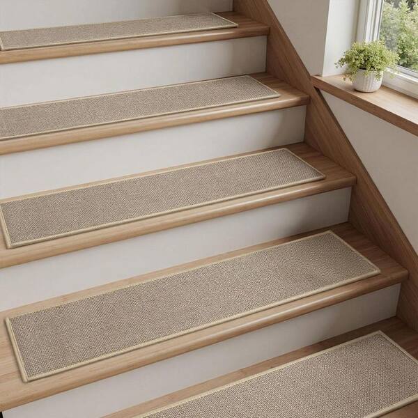 Beige 8 in. x 30 in. Non-Slip Stair Runner Polyester Stair Tread Cover ...