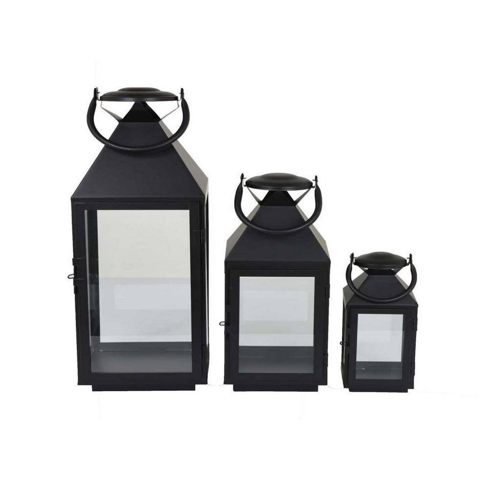Benjara Black Metal Decorative Lantern with Wooden Handle and Glass ...