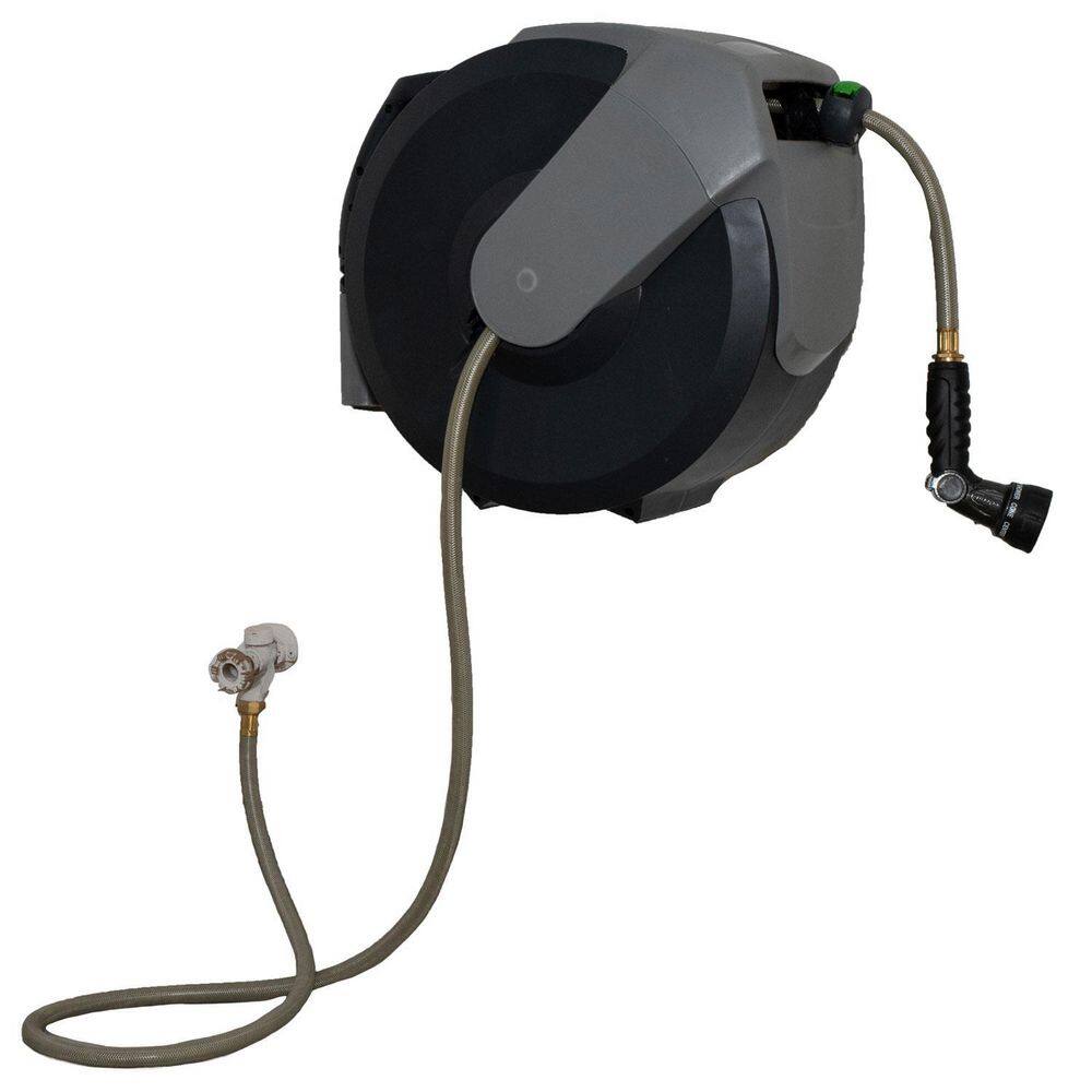 1 in. Dia x 75 ft. Heavy-Duty Hose with Nozzle Retractable Storage Drum ...
