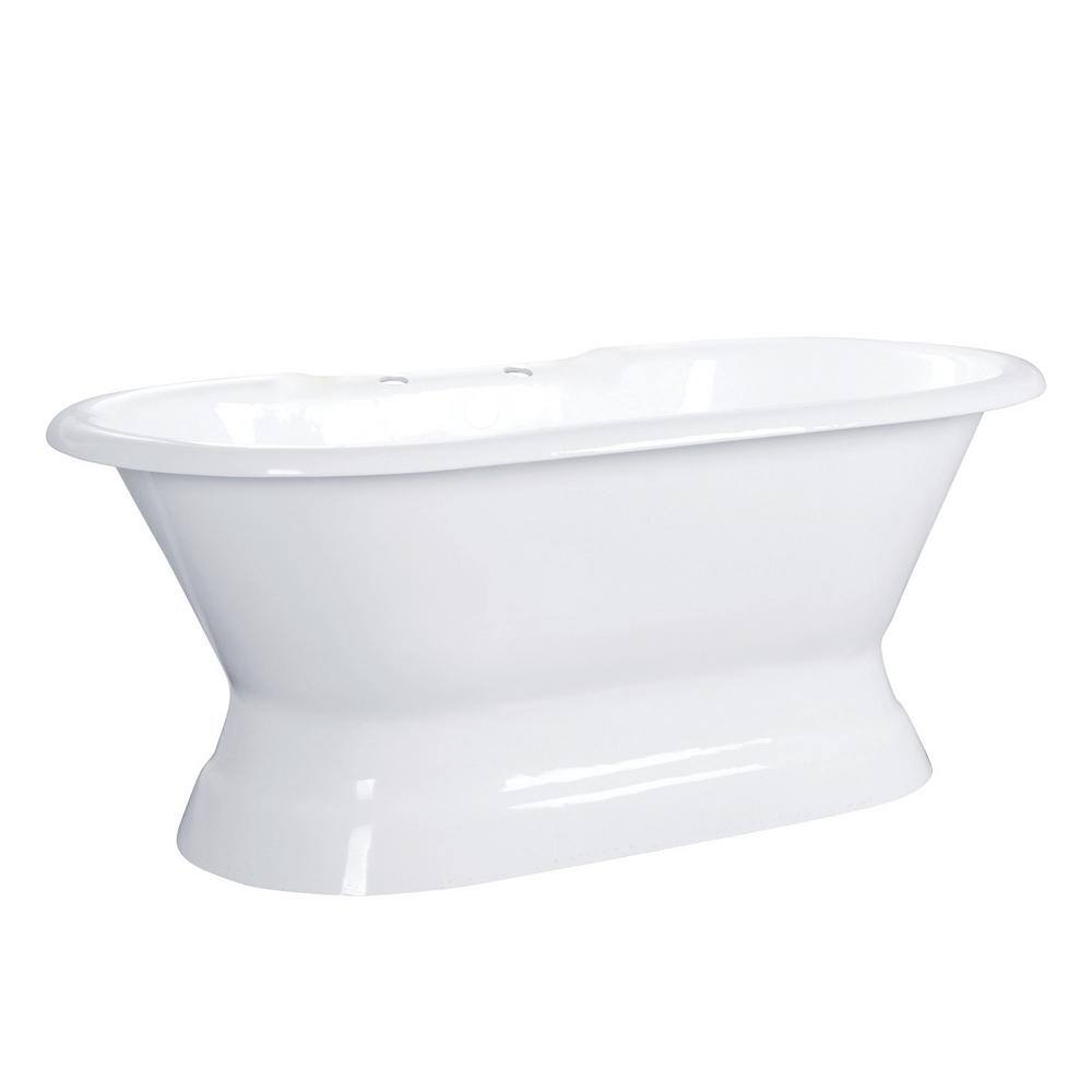 60 in. Cast Iron Double Slipper Pedestal Flatbottom Bathtub with 7 in ...