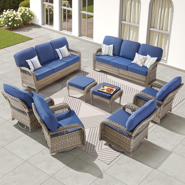 Buenaola Gray 8-Piece Wicker Patio Conversation Set with Rocking Glider ...