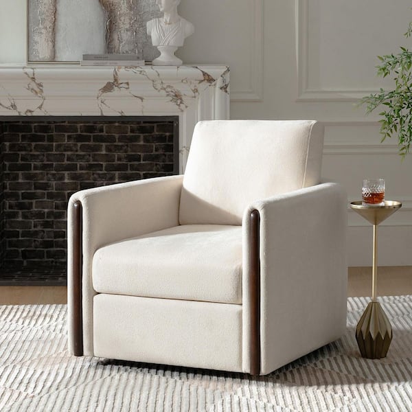 JAYDEN CREATION Telma Beige Modern Polyester Armchair with Deep Seat ...