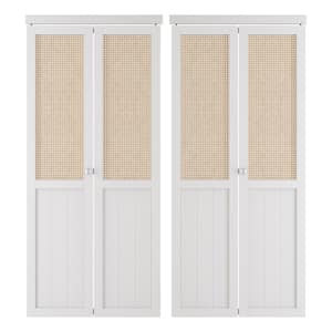 TENONER 60 in x 80 in(Double 30"W Doors) Webbing & Wood, PVC Covering MDF, White Bi-fold Door ...