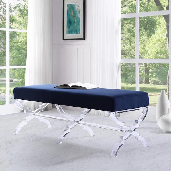 Inspired Home Reida Navy Bench Upholstered Velvet 18 in. x 18 in. x 48 ...