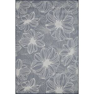 LOOMAKNOTI Breyleigh Cerimia Blue 6 ft. 7 in. x 9 ft. 2 in. Floral Polypropylene Indoor/Outdoor ...