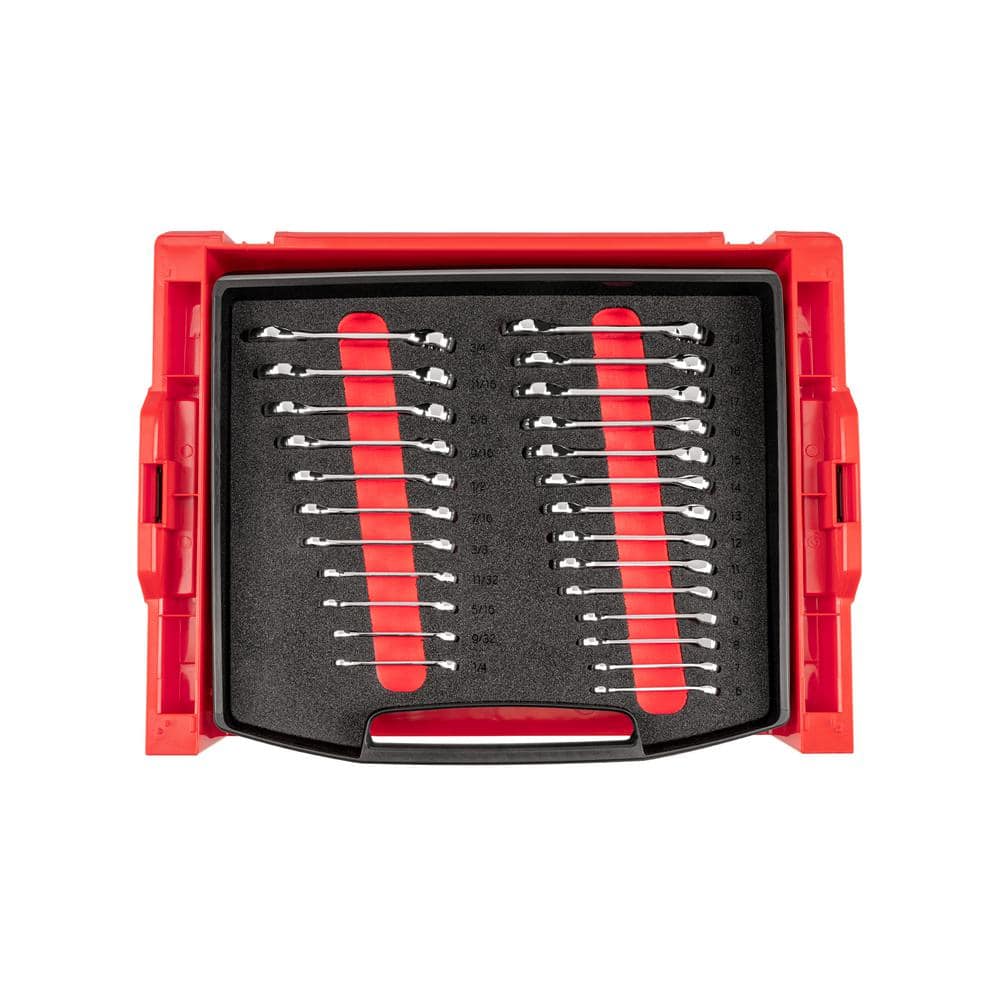 TEKTON 1/4-3/4 in., 6-19 mm Stubby Combination Wrench Set with Open Top ...