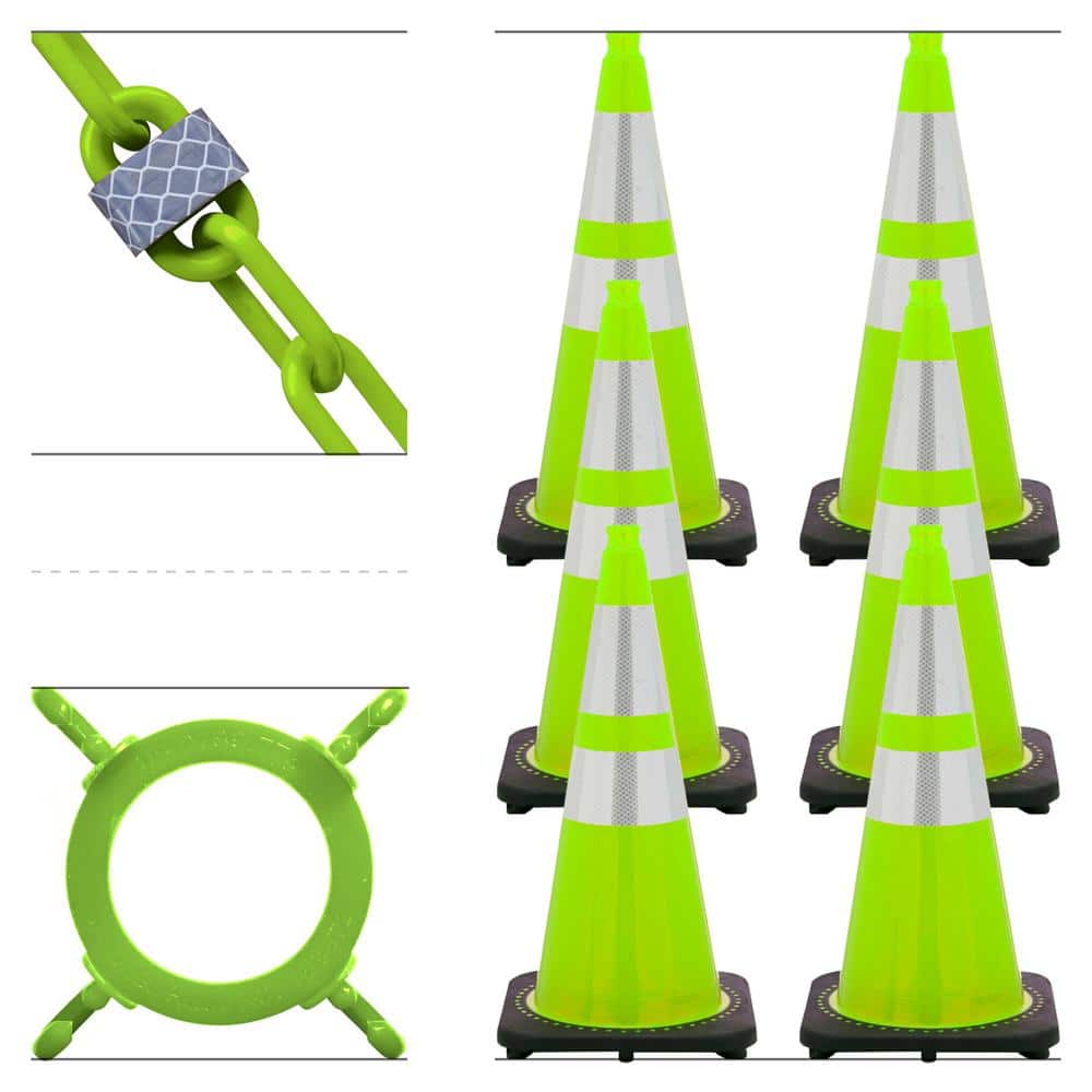 Mr. Chain 28 in. Safety Green Reflective Traffic Cones and Reflective ...