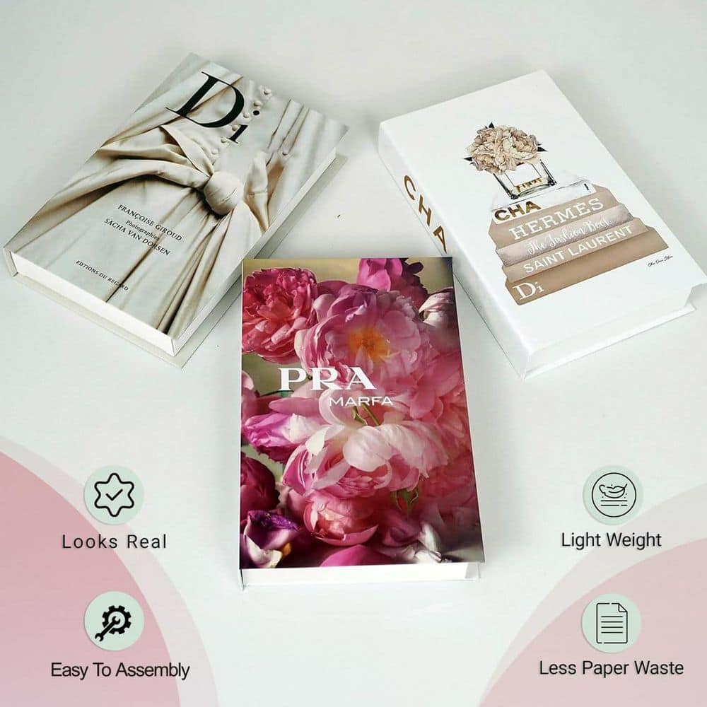 Pink, White, Beige Decorative Faux Books, Hard Cardboard Books Without ...