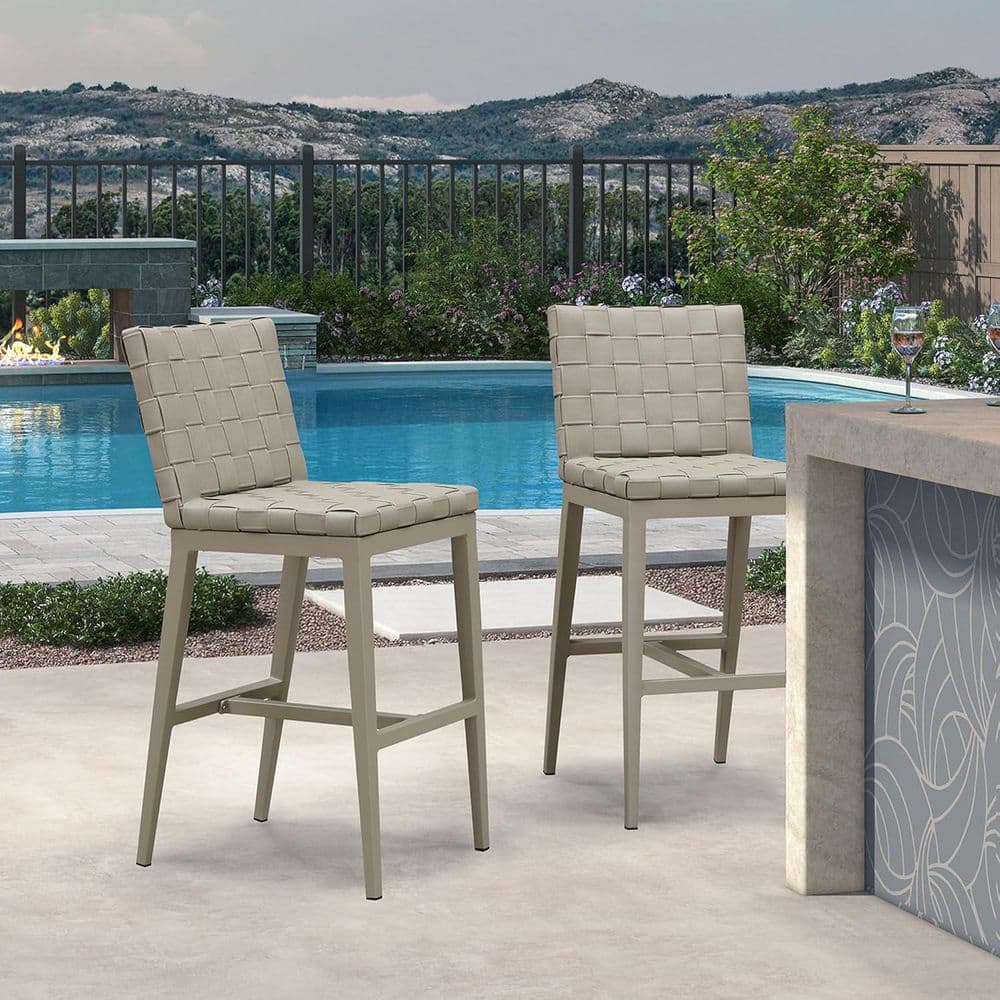 PURPLE LEAF Aluminum Frame Bar Height Outdoor Bar Stools PU Leather Bar ...
