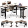 HONEY JOY 55 in. L Shaped Grey Wash Wood Reversible Computer Desk with ...
