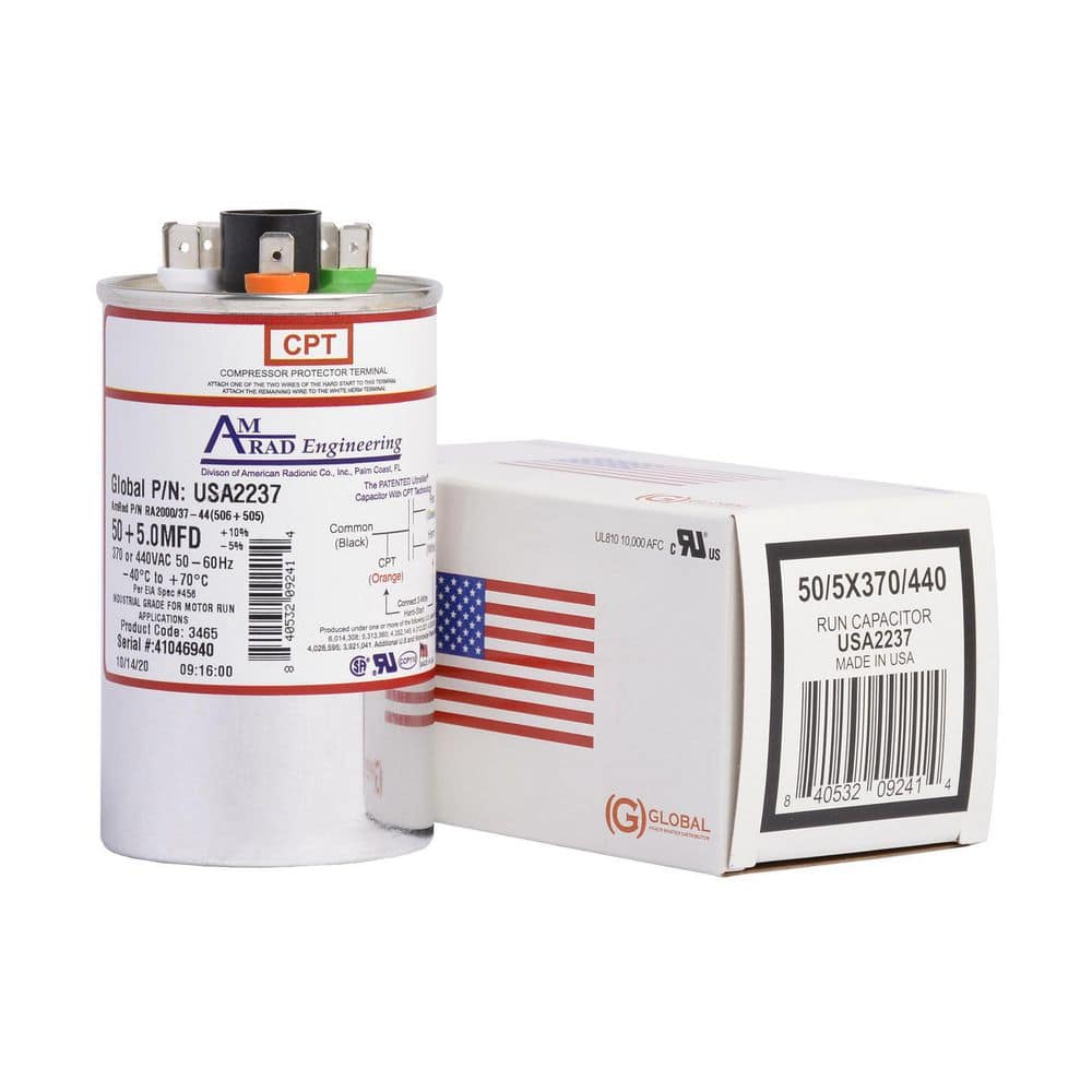 AMRAD ENGINEERING 50/5 MFD, 370/440 VAC Round Motor Run Capacitor ...