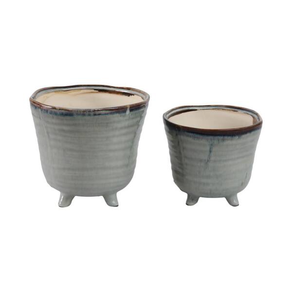 Liv & Skye 6 in. and 7 in. Blue Ceramic Organic Footed Decorative ...