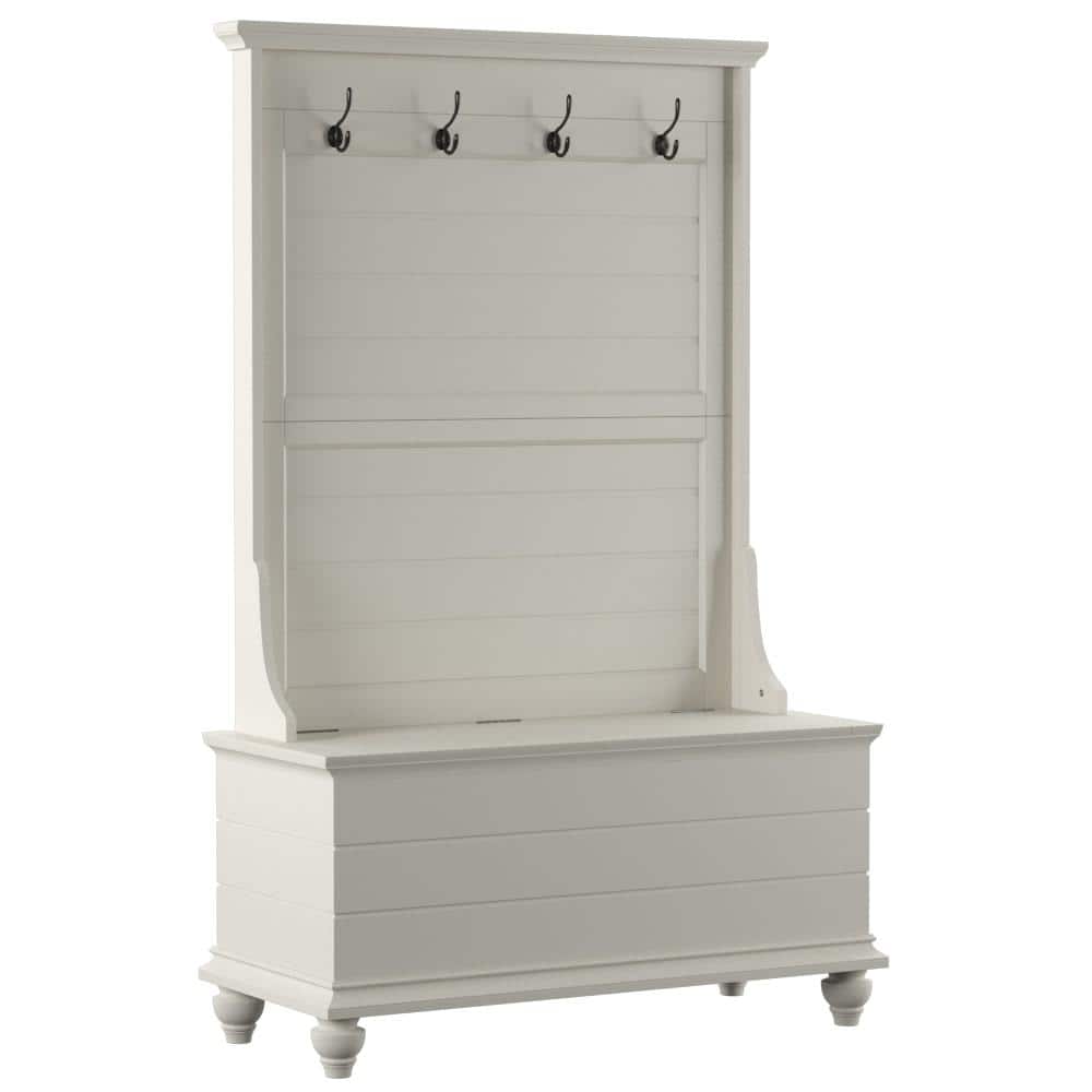 Powell Company Winston White Wood Hall Tree with 4 Hooks and Hinged ...